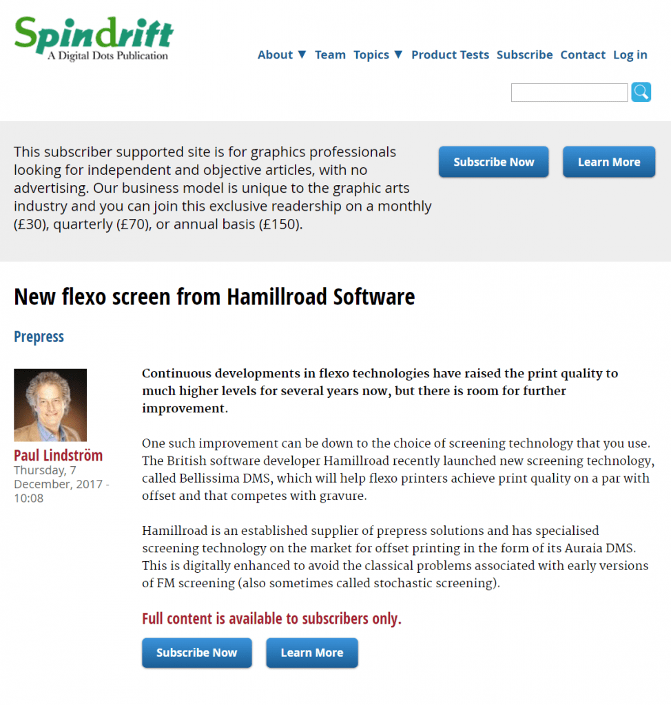 New flexo screen from Hamillroad Software - Hamillroad Software Limited